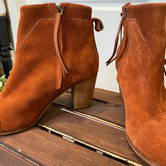 Toms | Shoes | Brand New Beautiful Suede Fringe Heel Ankle Boots | Poshmark